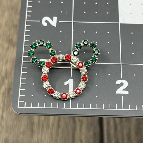 Disney Parks Christmas Wreath Pin Brooch Mickey Mouse Ears Rhinestones ...