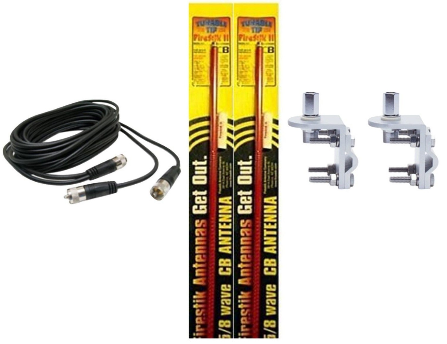 NEW 2 FIRESTIK 2 FS3 R 3FT RED CB ANTENNAS, 18FT DUAL COAX, BRACKETS ...
