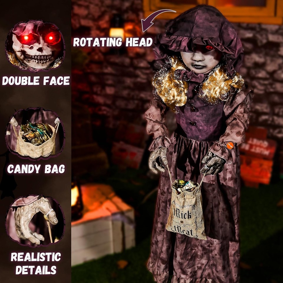 Halloween Animatronics 4Ft Creepy Two-Face Doll, Animated 48 ...