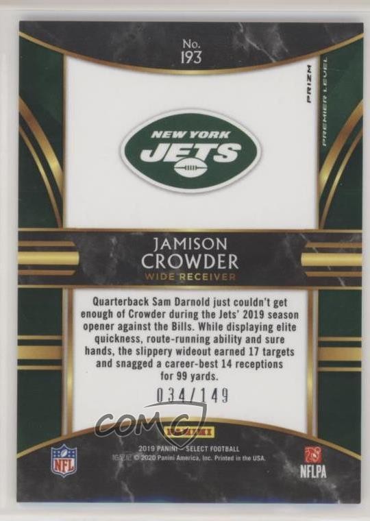 2019 Panini Select Premier Level Blue Prizm 34/149 Jamison Crowder #193 ...