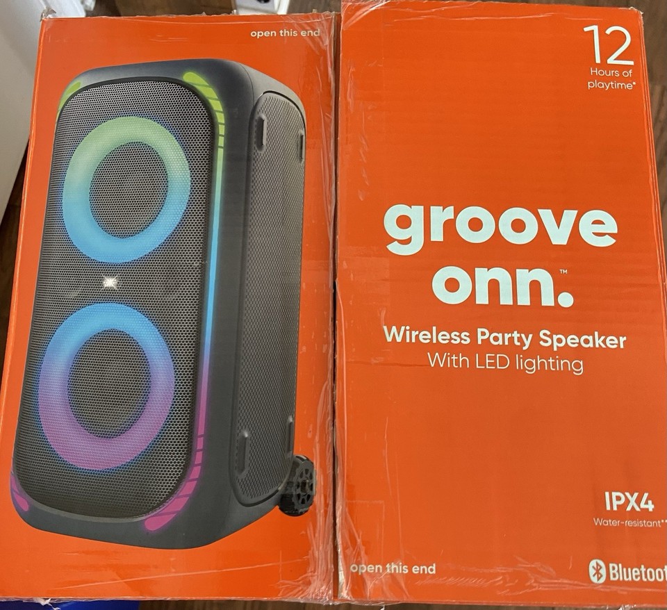 New ONN Party Speaker Bluetooth Wireless Grove Onn LED Lighting 12 Hr ...