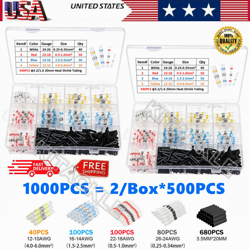 100/1000x Waterproof Solderstick Butt Wire Connector Kit Solder Sleeve ...