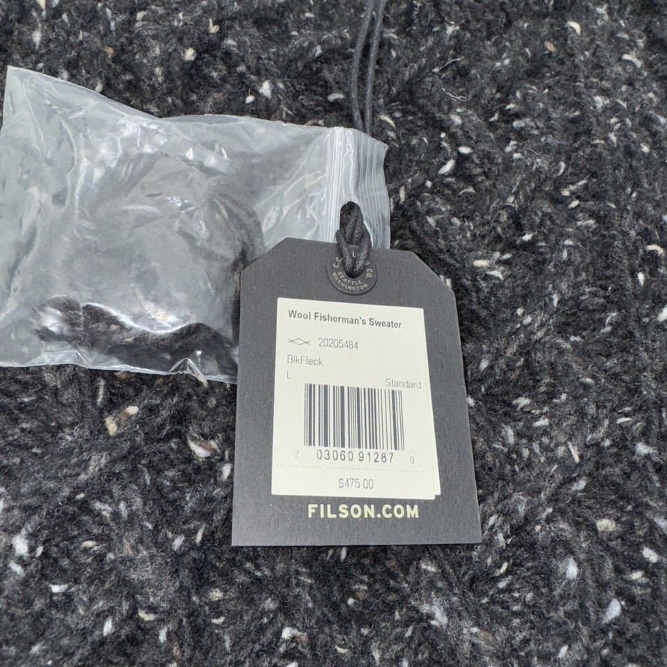 Filson Wool Fisherman's Sweater Cable Hand Knit 20205484 Black Fleck ...