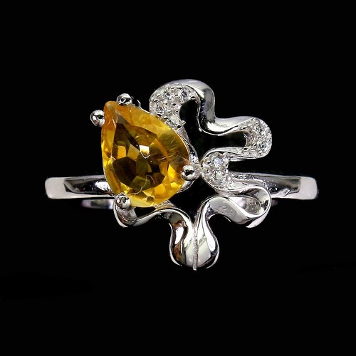 925 Sterling Silver Ring Pear Yellow Citrine 8x6mm Natural Gemstone ...