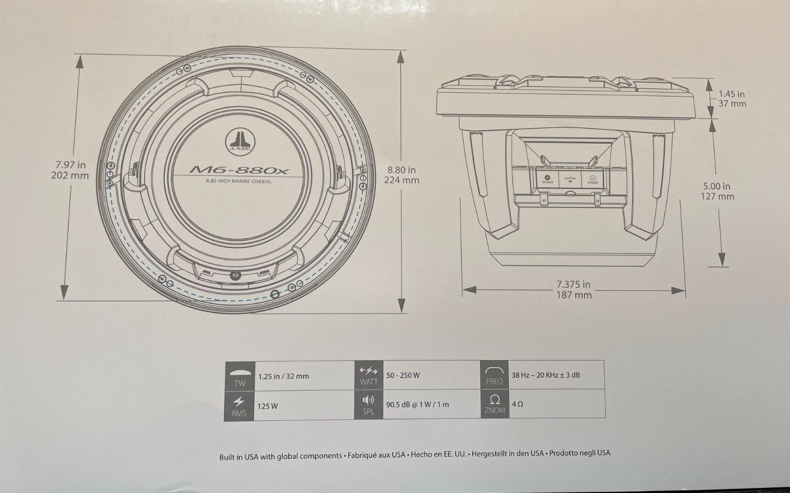 JL Audio Marine 8.8" Speakers 250w Pair M6-880X-S-GmTi & Gunmetal Sport ...