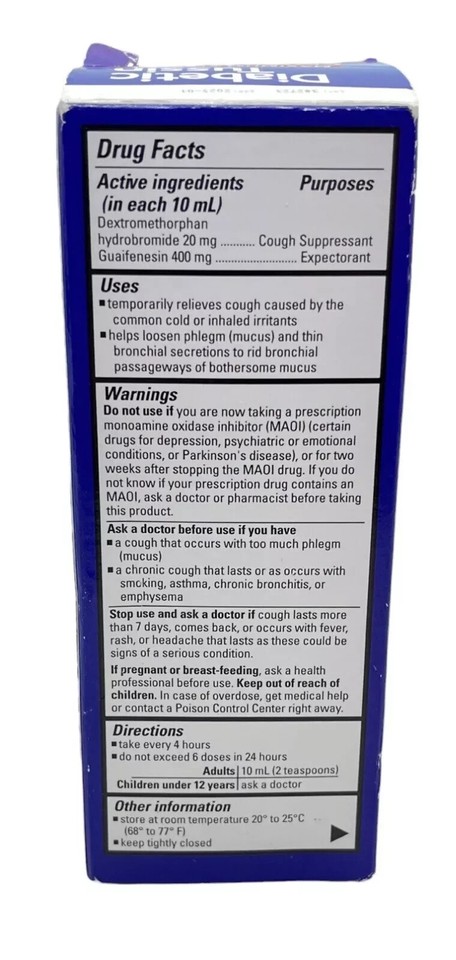 Diabetic Tussin Maximum Strength Cough Chest Congestion DM Liquid 4oz ...