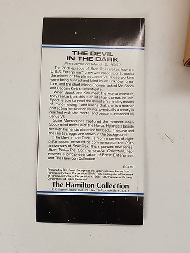 Star Trek Devil In The Dark Commemorative Plate Hamilton Collection COA ...