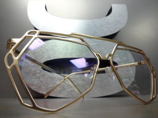 New OVERSIZE VINTAGE RETRO Style Clear Lens EYE GLASSES Hexagon Gold ...