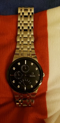 Bulova Multi-function Diamond Accented Black Dial Men's Watch (96D144 ...