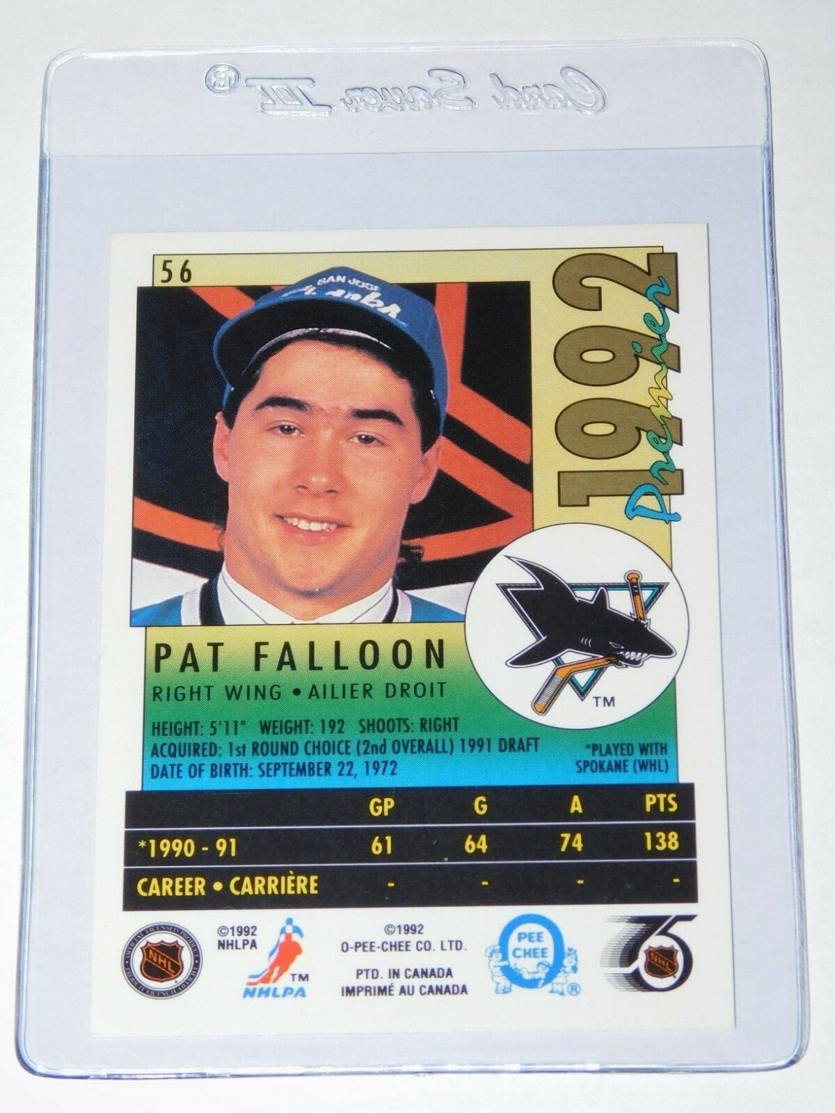 1991-92 O-PEE-CHEE PREMIER PAT FALLOON CARD #56 (Near-Mint - Mint) | eBay