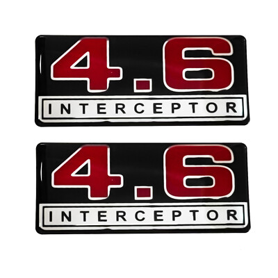 2x 4.6 Liter Interceptor Engine Emblem Badge Resin Logo Red & Chrome ...