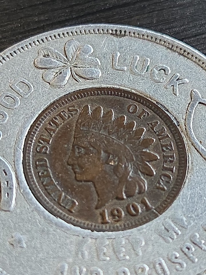 1901 Indian Head Penny Encased Good Luck Penny Minneapolis Cols Storage ...