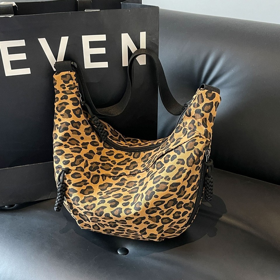 Classic Tan Leopard Print Hobo Bag Slouchy Crescent Crossbody Shoulder ...