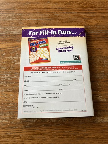 Kappa Featured Fill-ins Jumbo Puzzle Fun April 2025 New ! 132 Puzzles ...