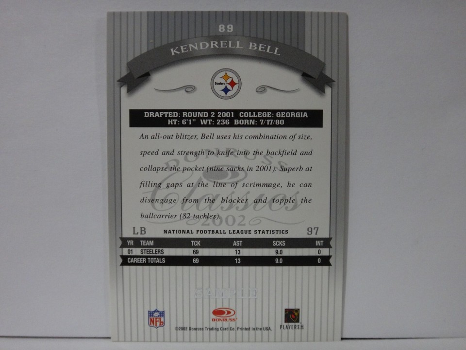 2002 Donruss Classics Sample Kendrell Bell #89 | eBay