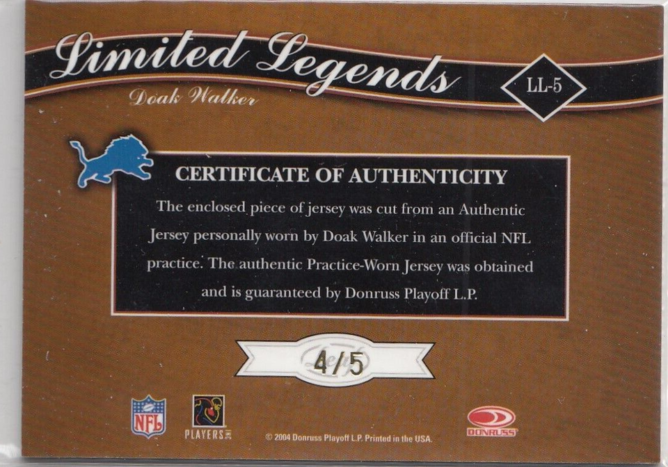 2004 Leaf Limited Legends Jerseys Prime #LL5 Doak Walker 4/5 | eBay