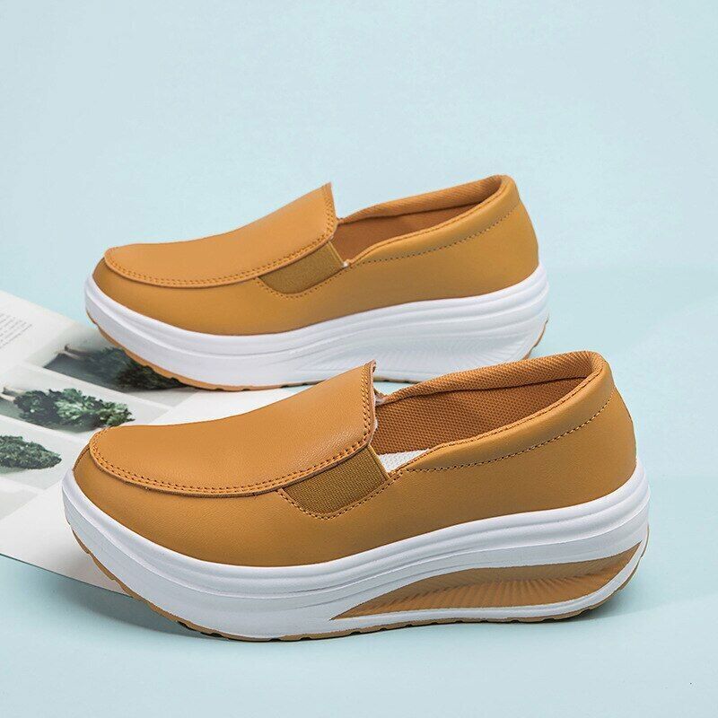 Women's Genuine Leather Soft Outsole Work Shoes Plus Size Wedges Single ...