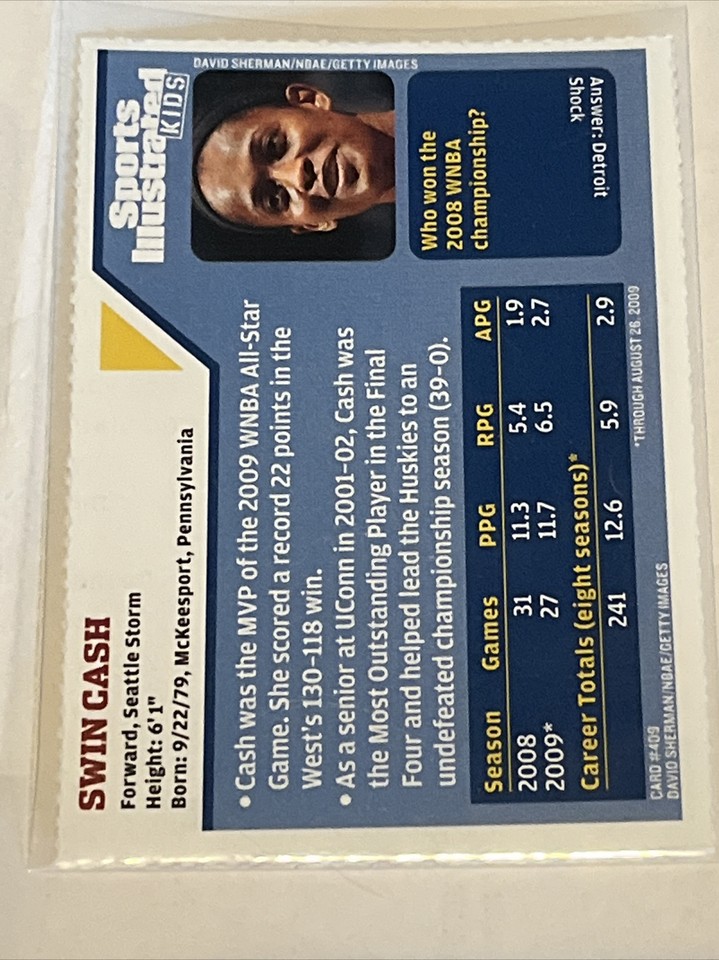 2009 Sports Illustrated for Kids Series 4 Swin Cash #409 | eBay