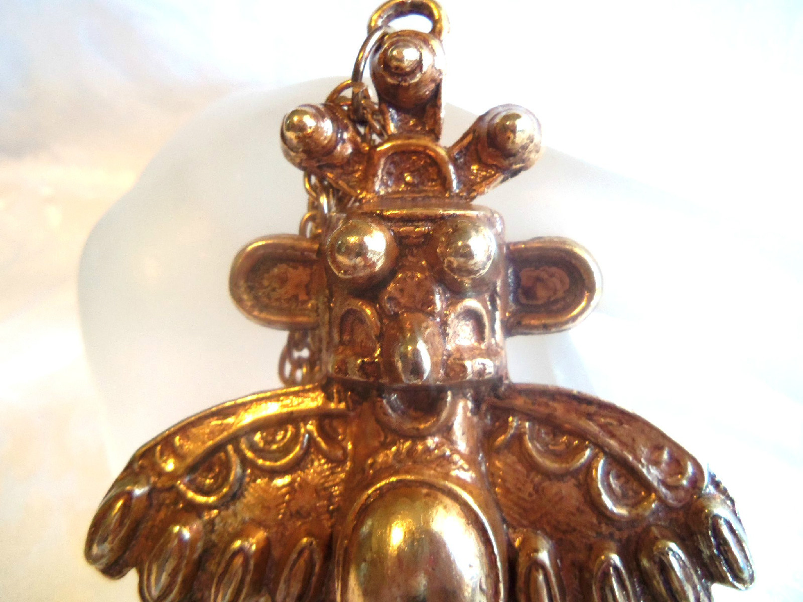 Vintage Aztec BIRD GOD PENDANT NECKLACE HEAVY GOLDPLATED ESTATE JEWELRY ...