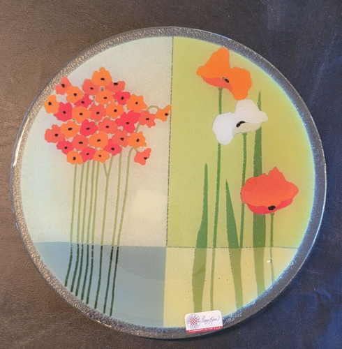 Peggy Karr - Poppies / Flowers Plate - 11" - Signed-Art Fused Glass ...