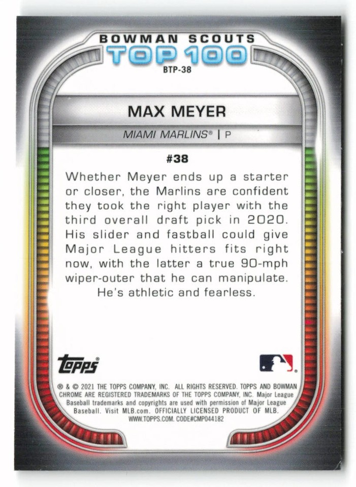 2021 Bowman #BTP-38 Max Meyer Chrome Bowman Scouts Top 100 Miami ...