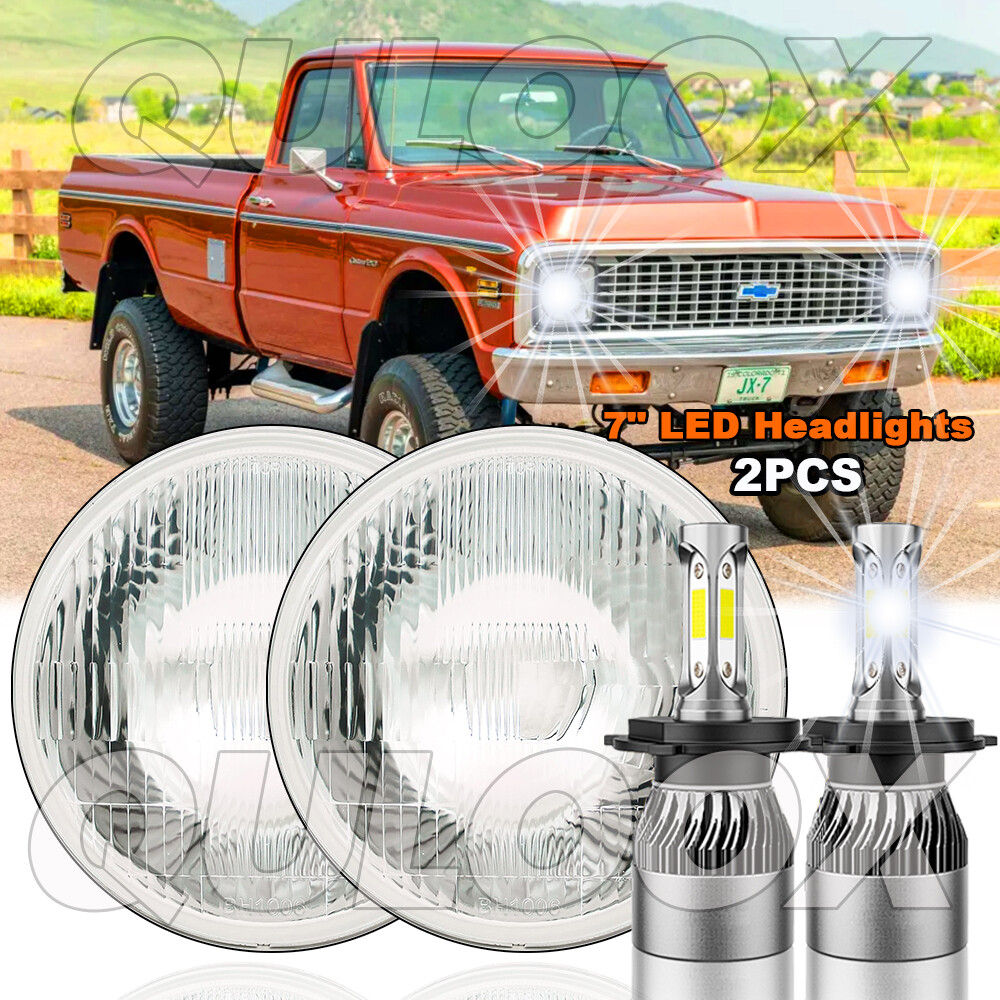 Pair 7“ Inch Round LED Headlight Hi-Lo Beam Bulb For Chevy C10 C20 C30 ...