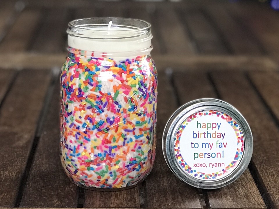 Rainbow Sprinkle Birthday Cake Scented Candle 16 oz Ball Jar FAST FREE ...