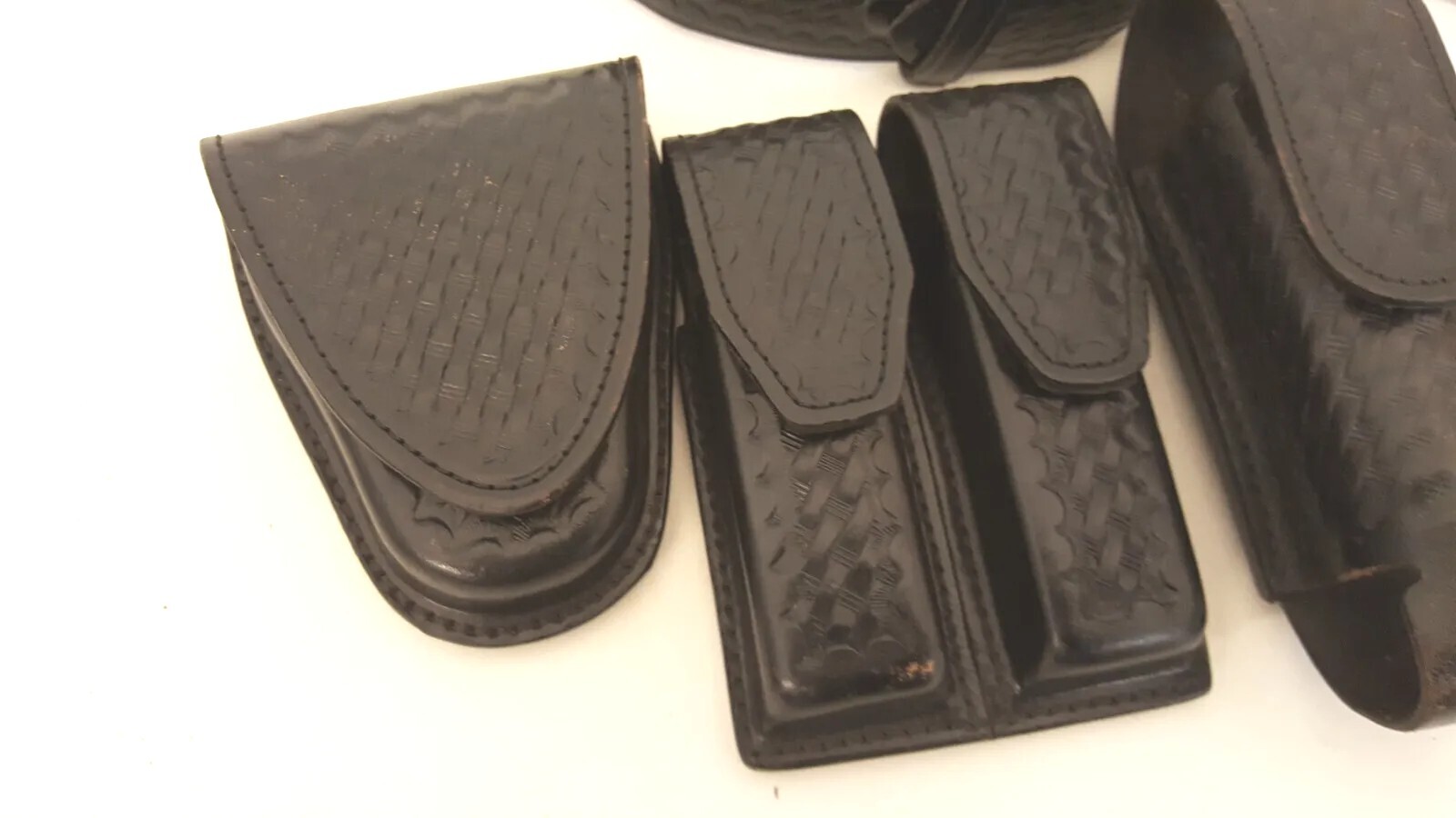 9 pc lot of Gould Goodrich leather holders dual mag handcuff mag light ...