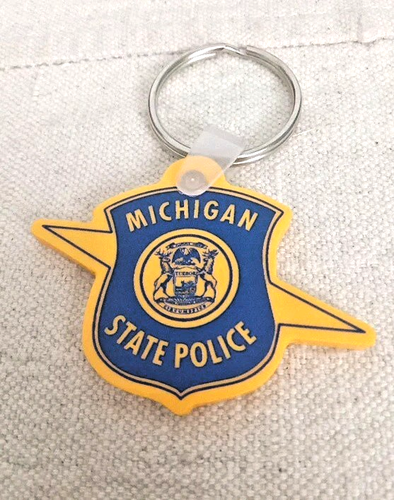 Michigan State Police MI Keychain Yellow Blue Key Fob Rubber Vintage ...