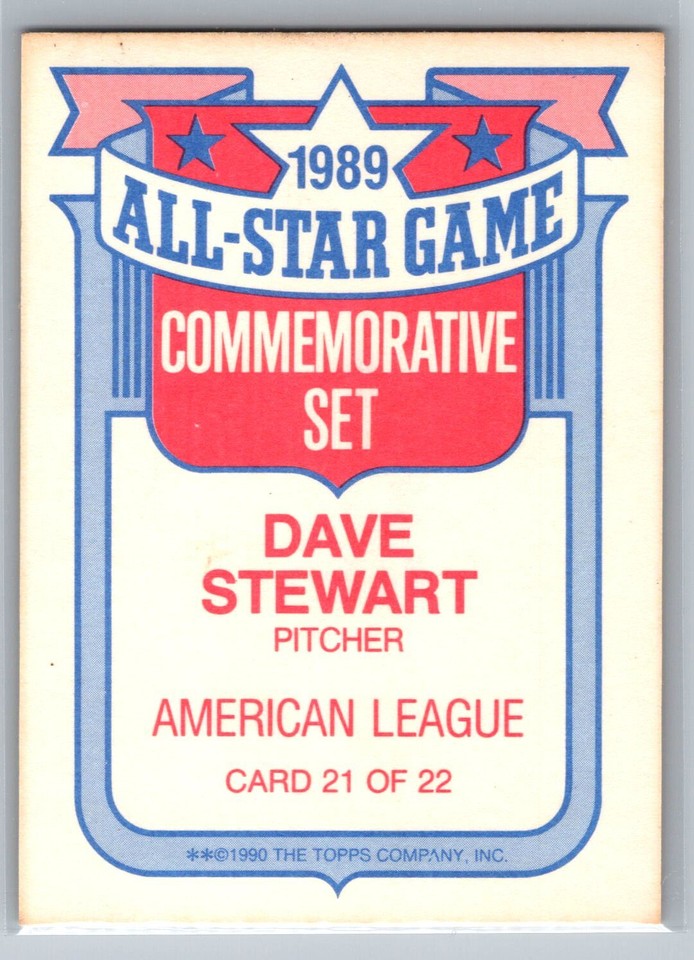 Dave Stewart 1990 Topps Glossy All-Stars BASEBALL #21 Oakland Athletics ...