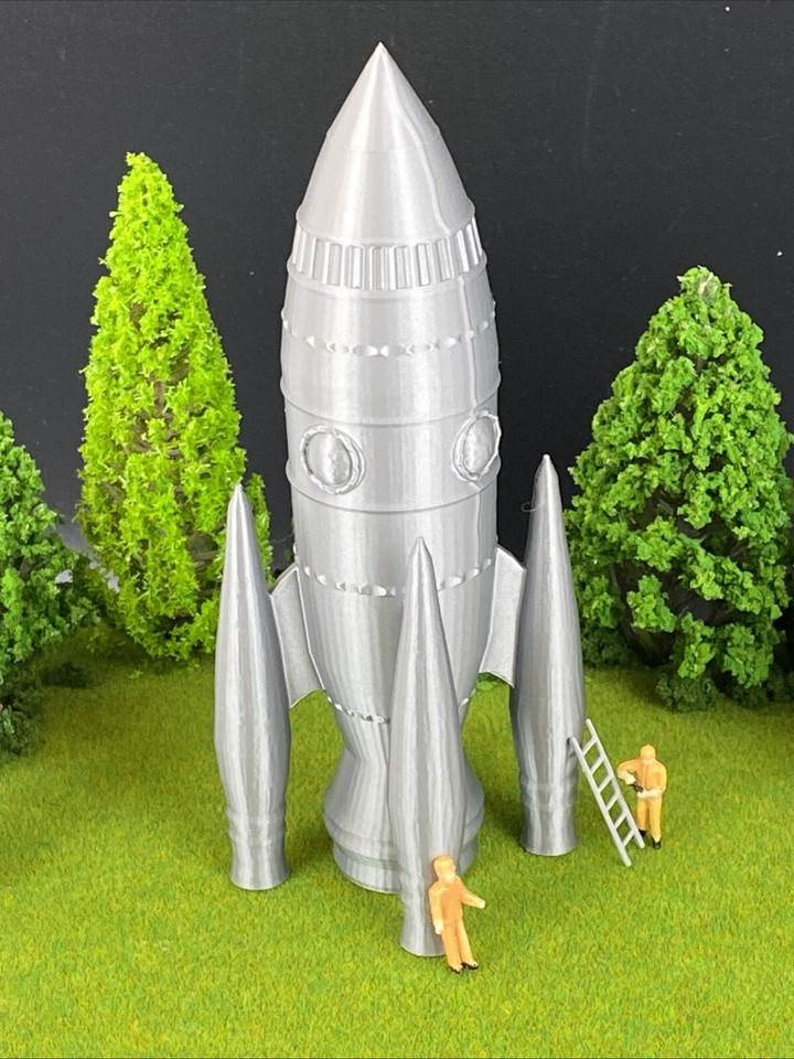 1950s Style Spaceship 6" Tall - 3D Printed HO Scale, Steel Appearance ...