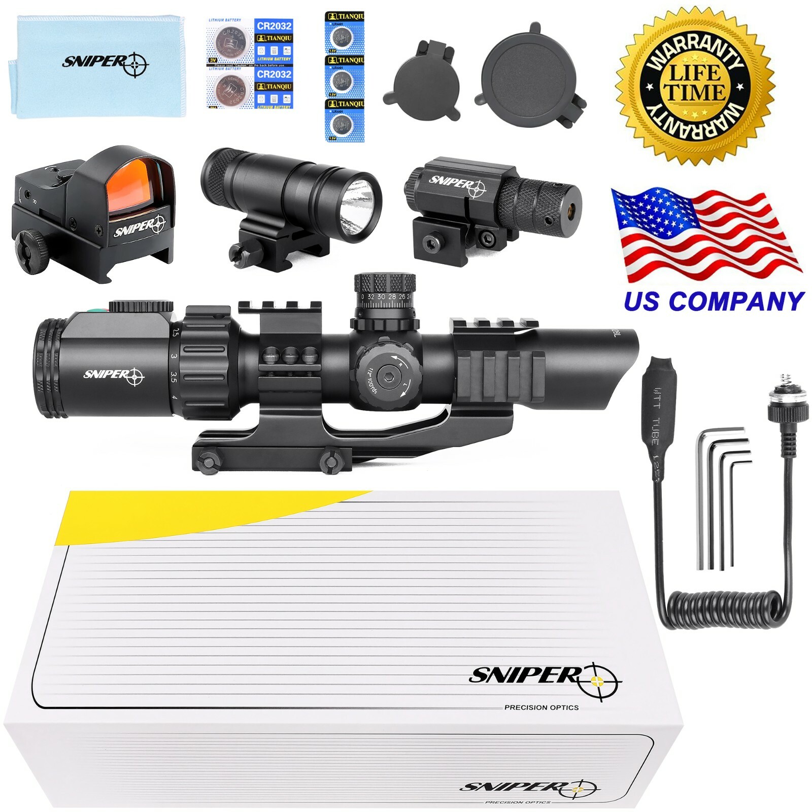 Sniper 1-4X28 Rifle Scope Illuminated Mid-dot Reticle w/ Red laser red ...