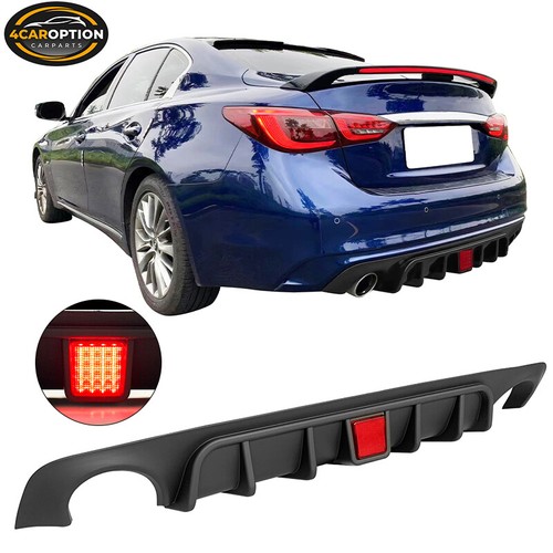 Fits 18-24 Infiniti Q50 Matte Black Rear Bumper Lip Diffuser /LED Brake ...