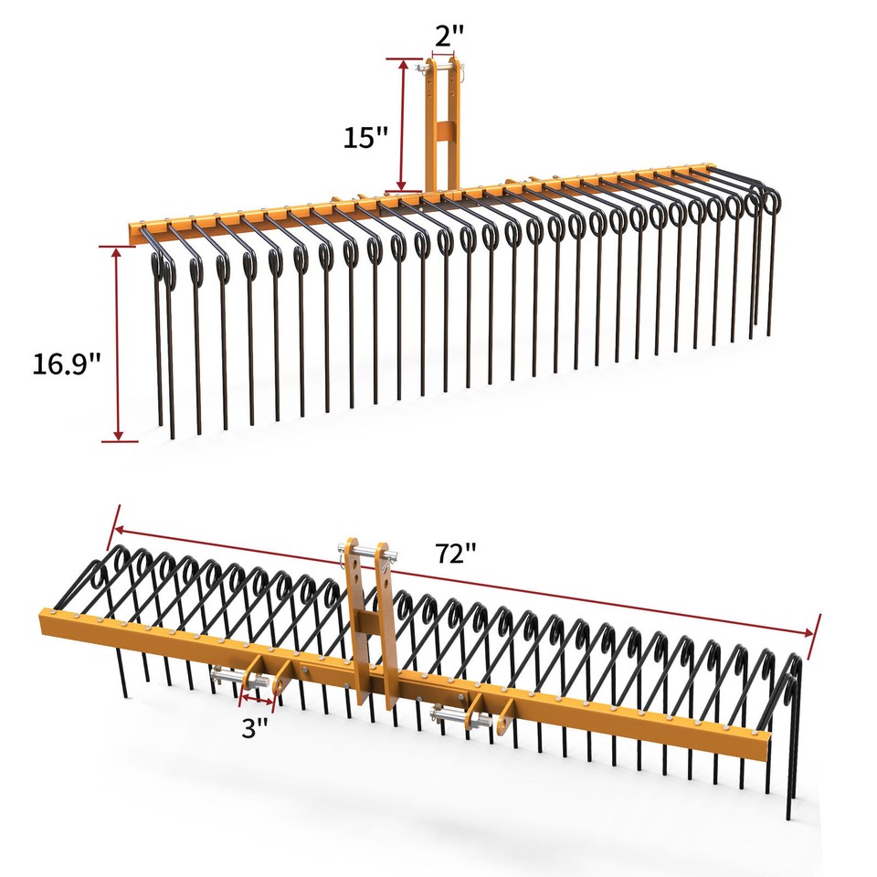 72" 3 Point Robust 3-Point Pine Straw Rake for Cat-0 & Cat-1 Tractors ...