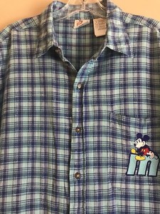 Disney Store Men's Large Blue Plaid Mickey Mouse Short Sleeve Button ...