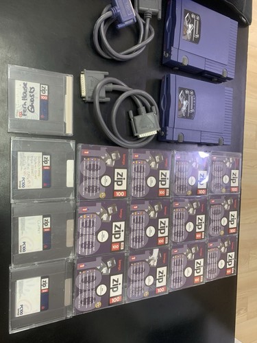 Bundle x3 Iomega Zip100 External Parallel Port Zip Drive, Cables, PSU ...
