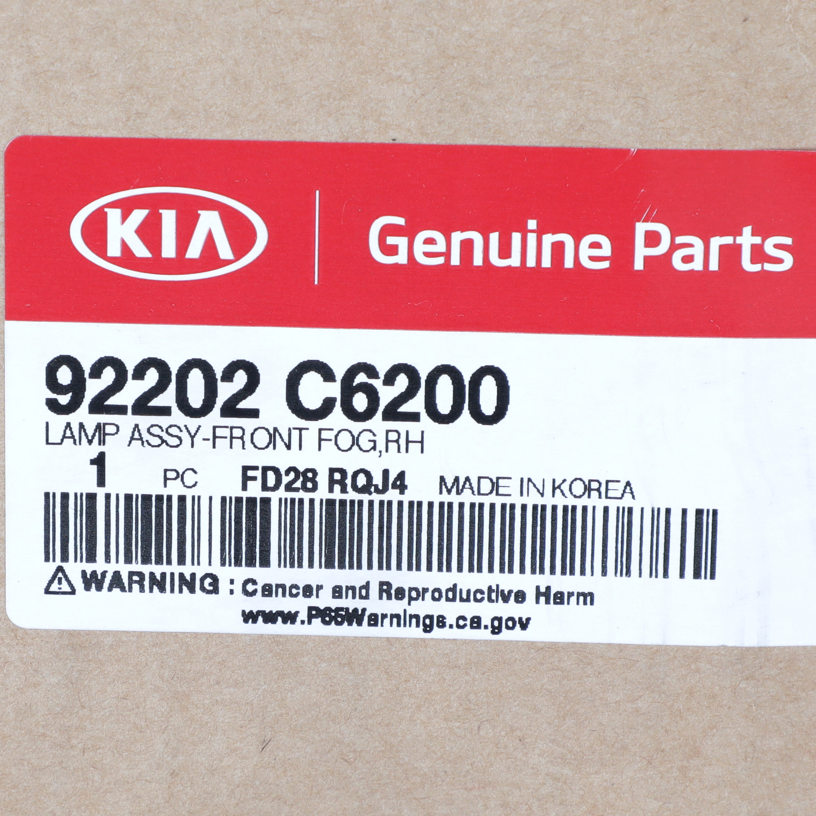 Genuine OEM Kia 92202 C6200 Passenger Side LED Fog Lamp ASSY 2016-2018 ...