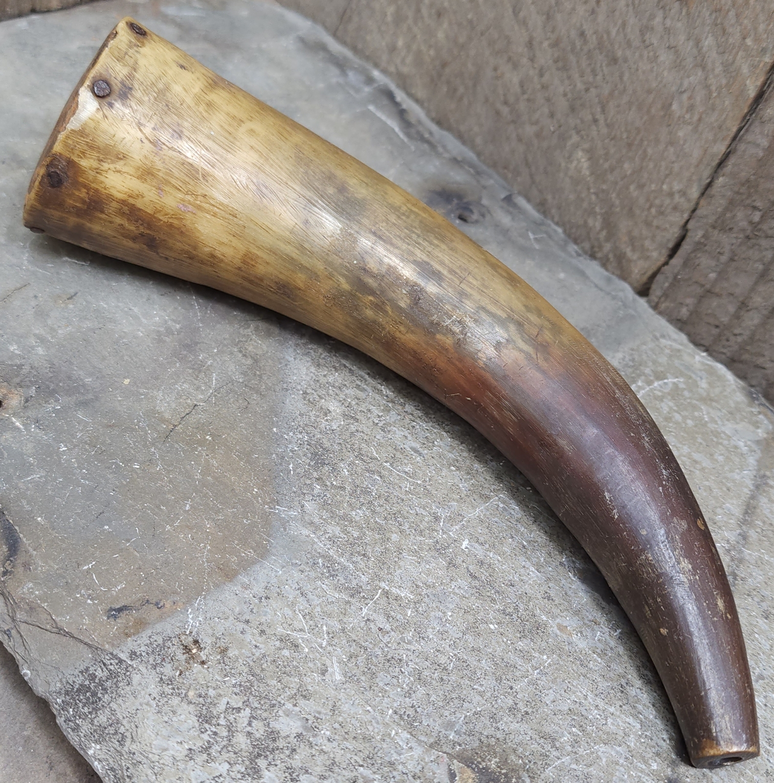 Antique Handmade Real Cow Bull Powder Horn Flask Gunpowder Holder ...