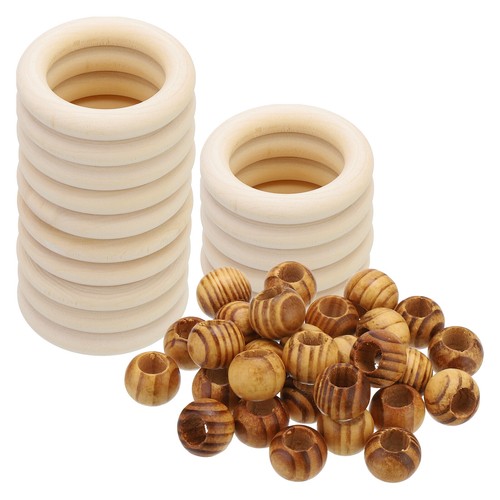 15Pcs 60mm Wood Rings and 30Pcs 20mm Brown Round Wooden Beads Set for ...