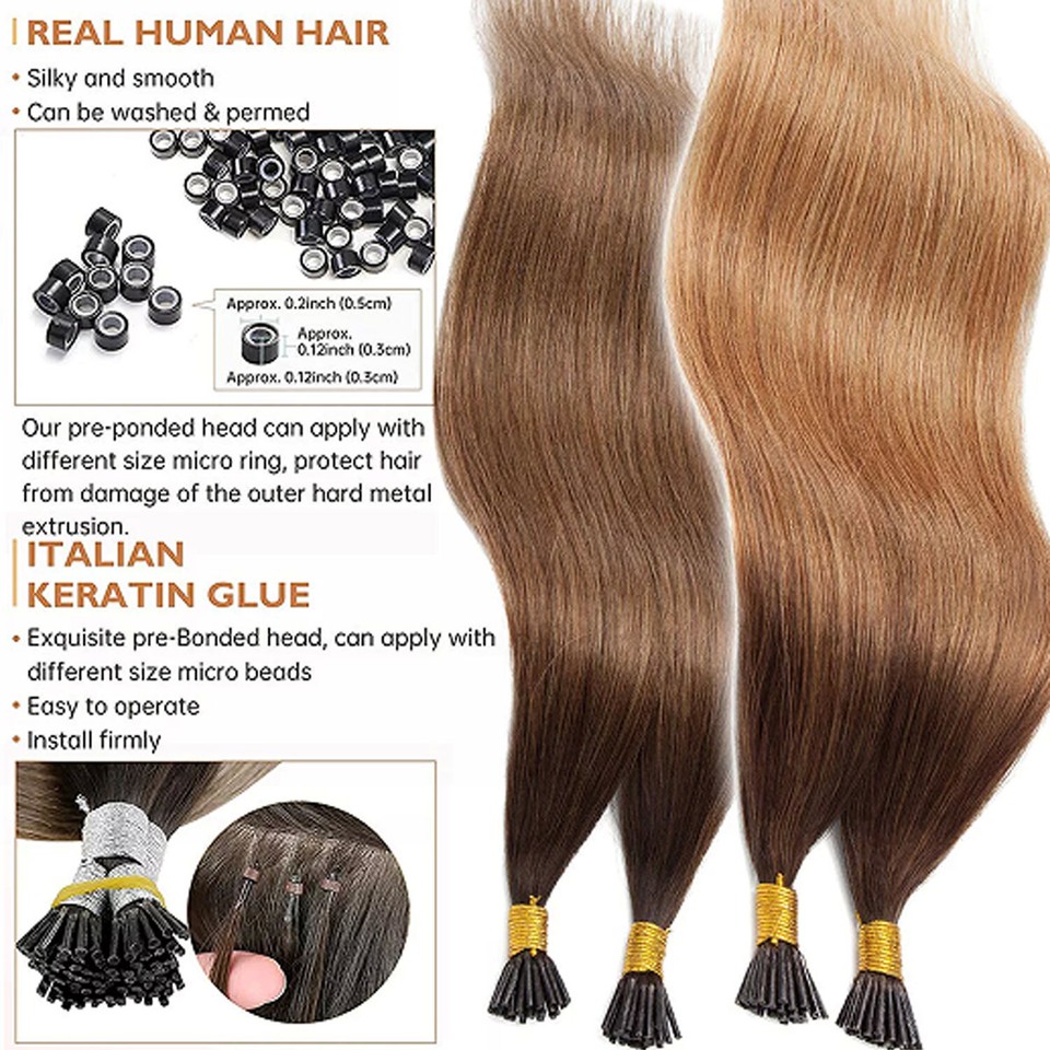 200Strands Stick I-Tip Hair 100% REMY Human Hair Extensions Micro Nano ...