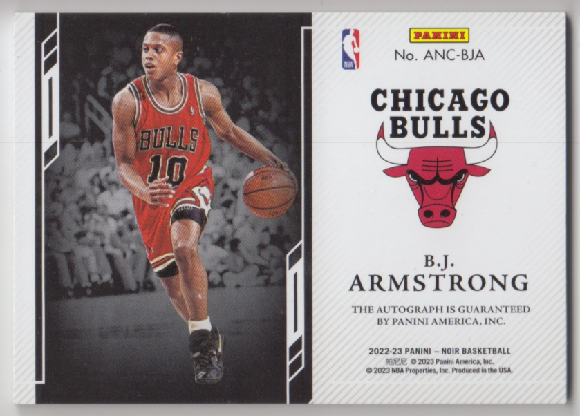 2022-23 Panini Noir Bulls BJ Armstrong Color Autograph On Card Auto 77/ ...