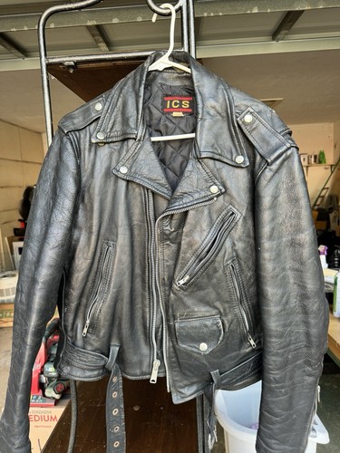 ICS Vintage Leather Motorcycle Jacket Men 44 | eBay