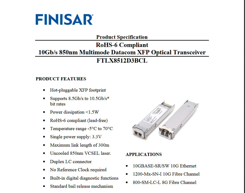 Finisar FTLX8512D3BCL - XFP Transceiver Module for sale online | eBay