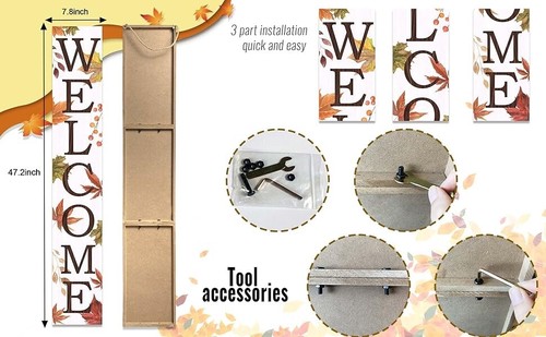 WELCOME Porch Sign Fall Autumn Leaves Wooden Leaning Wall Hanging ...