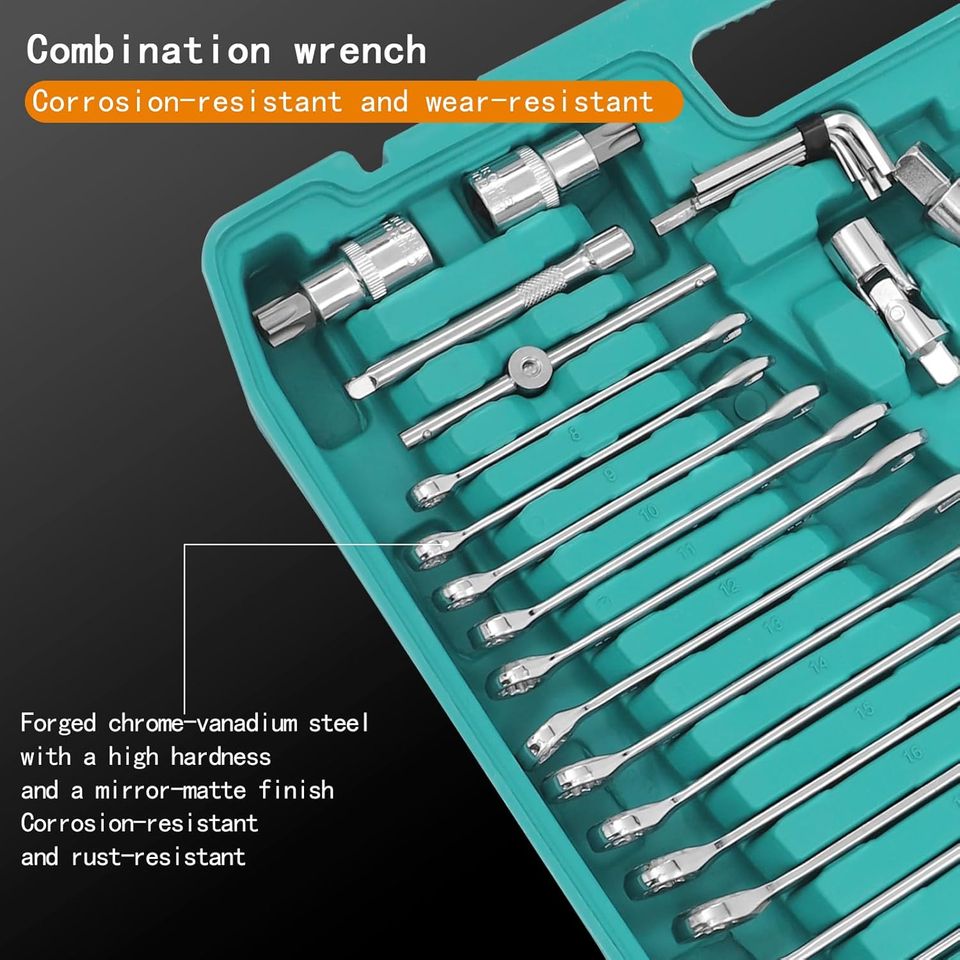 Comprehensive 216-Piece Mechanic Tool Set with 24 Tooth Ratchet & Case ...