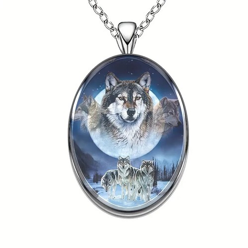 Wolf Pack Design Oval Pendant Necklace | eBay