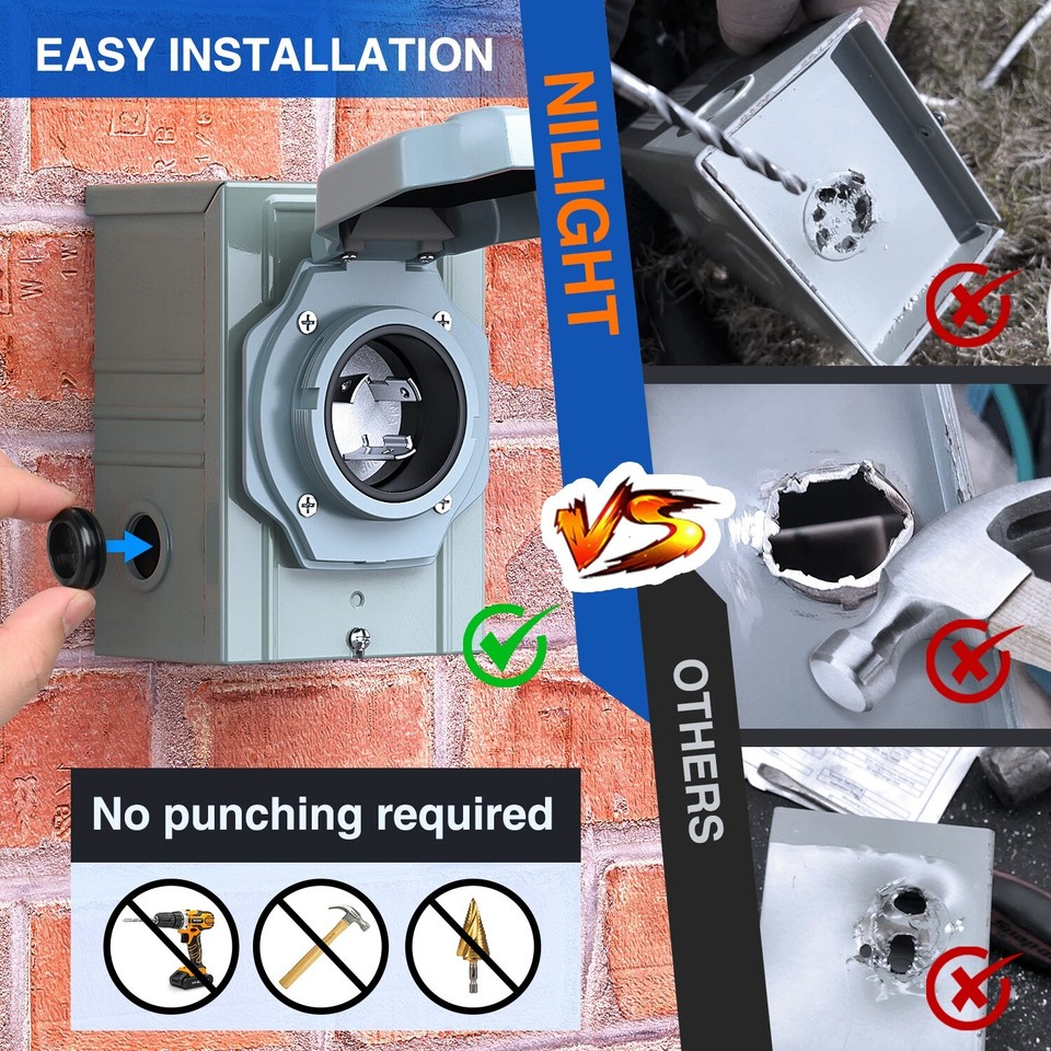 Nilight 30 AMP Generator Power Inlet Box 125V NEMA L5-30P Receptacle ...