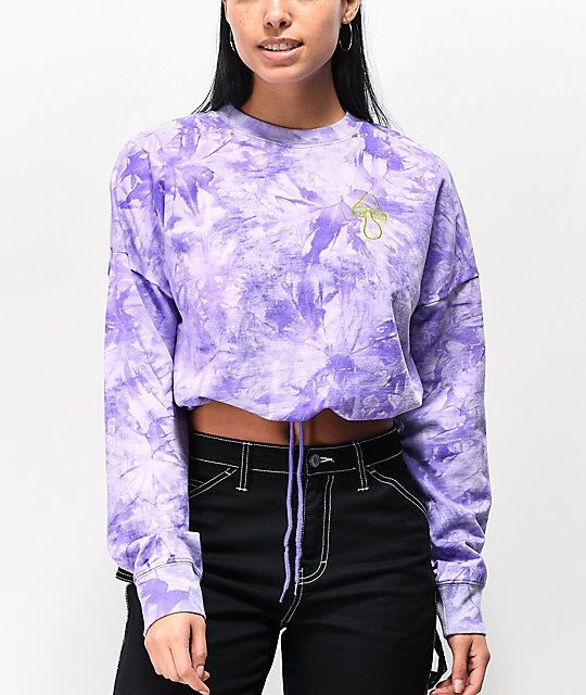 A-Lab Jolene Purple Tie Dye Mushroom Crew Crop Sweatshirt Small | eBay UK