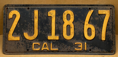RARE 1931 (-CALIFORNIA) ( 2J 18 67 ) LICENSE PLATE- VINTAGE | eBay