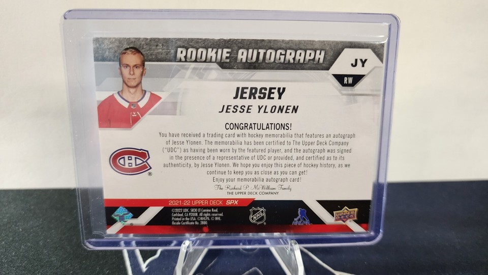 2021-22 SPx Rookie Auto Jersey /375 Jesse Ylonen #JY Rookie Auto RC | eBay